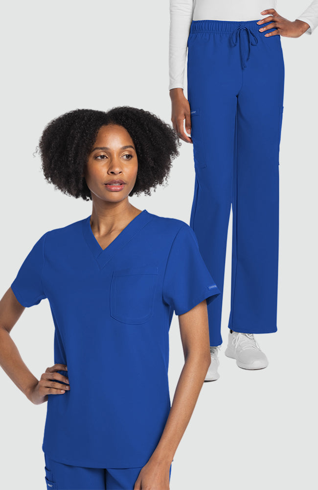 Unisex Scrub Set: V-Neck 1 Pocket Scrub Top & Drawstring 2-Pocket Carg ...
